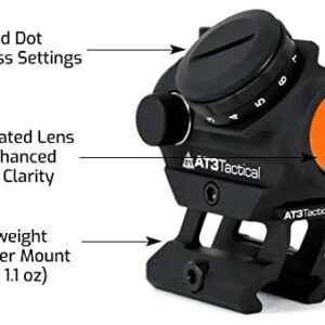 AT3 Tactical RD-50 PRO Red Dot Sight with 1" Riser - for Lower 1/3 Cowitness with Iron Sights - 2 MOA Compact Red Dot Scope