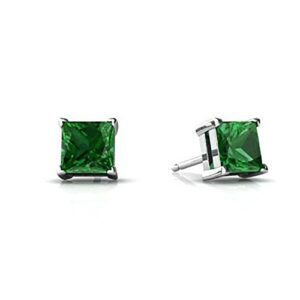 solitaire stud post earring princess cut square simulated green emerald cz 925 sterling silver