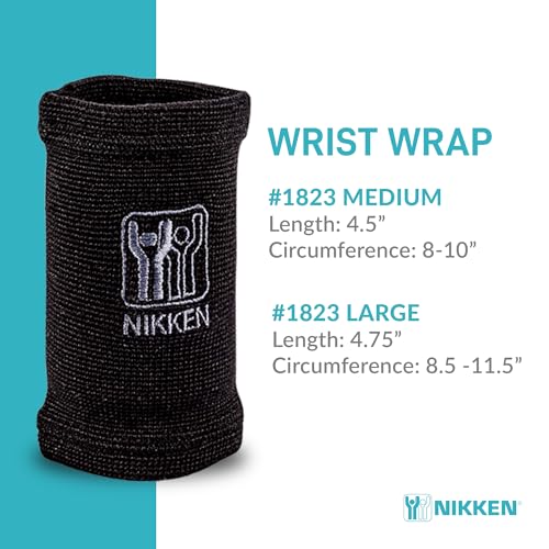 Nikken KenkoTherm® Wrist Wrap Medium 1825 Black - Thin Ceramic Reflective Fibers that reflects heat from your body to provide a gentle warming effect for tired or tight muscles Weightlifting , Boxing - Support Wrap - Compression, Support