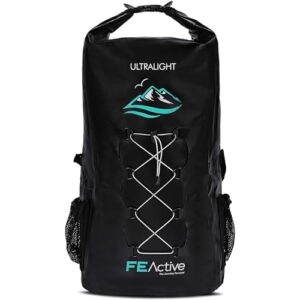 fe active dry bag waterproof backpack - 30l eco friendly bag for men & women for fishing, travel, hiking, beach & survival gear. storage for camera & camping accessories | designed in california, usa