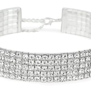 Rhinestone Choker 5 Row Silver by LuxeLife – Women’s Crystal Look Necklace with 5 Inch Extender Chain – Classic Fashion Jewelry Accessories – Matches Earrings and Bracelets Flawlessly