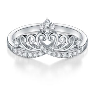 BORUO 925 Sterling Silver Cubic Zirconia Princess Crown Tiara Wedding Cz Band Eternity Ring Size 4