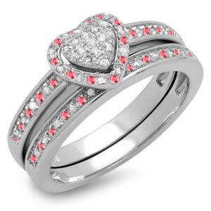 dazzlingrock collection round ruby & white diamond heart shaped wedding ring set in 925 sterling silver, size 8.5