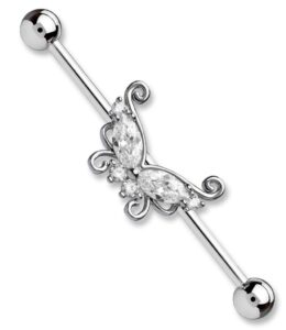 body accentz industrial barbell butterfly 316l surgical steel 1 1/2 14g bar