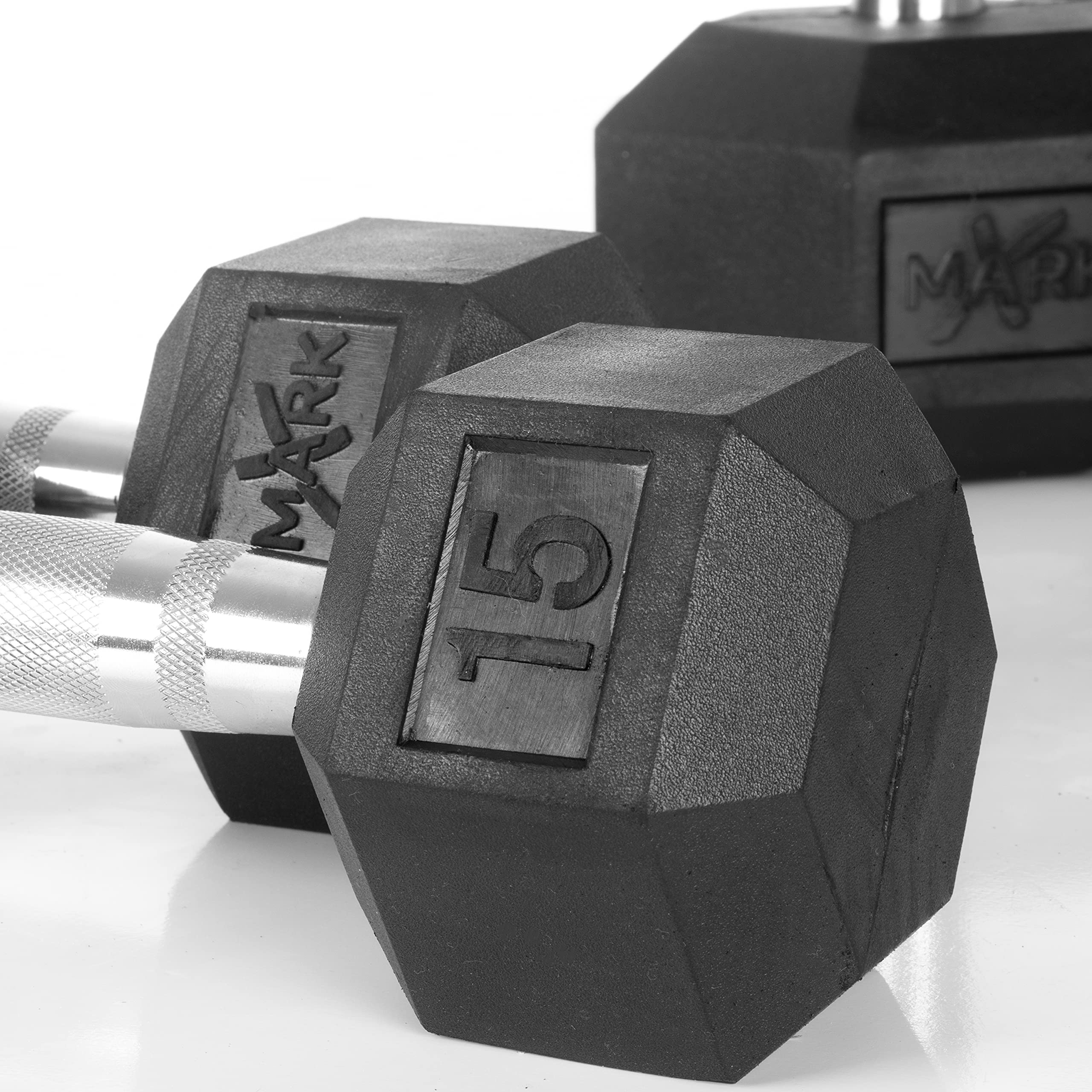 XMARK Dumbbell Pair Weight Sets, 10 Pair of Dumbbell Hand Weights, 5 lbs to 50 lbs Rubber Hex Dumbbell Pairs, Complete with Dumbbell Storage Rack for an Organized Home Gym