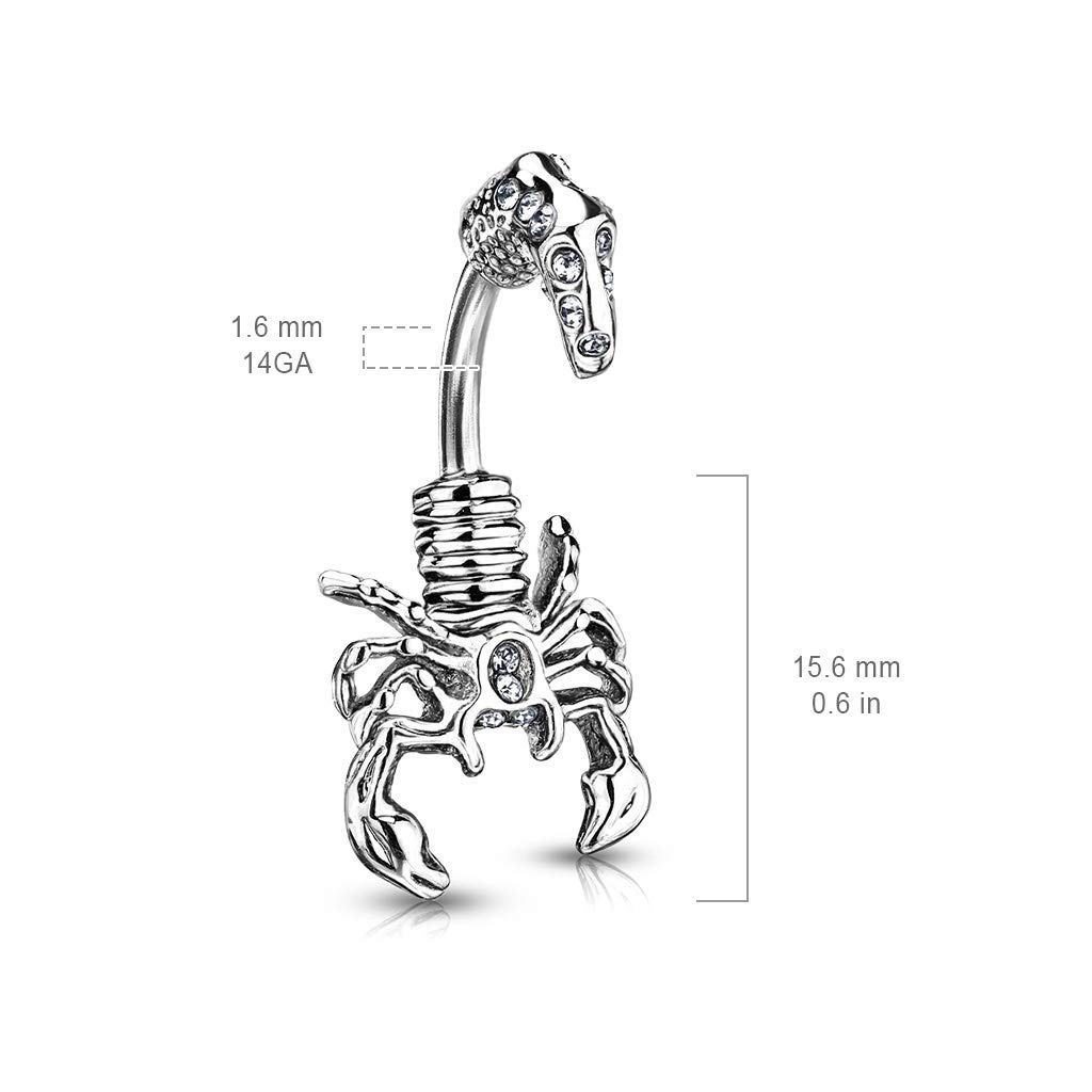 Dynamique Scorpion with Multi Gemmed Head And Tail 316L Stainless Steel Belly Button Ri...