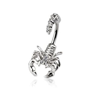 dynamique scorpion with multi gemmed head and tail 316l stainless steel belly button ri...