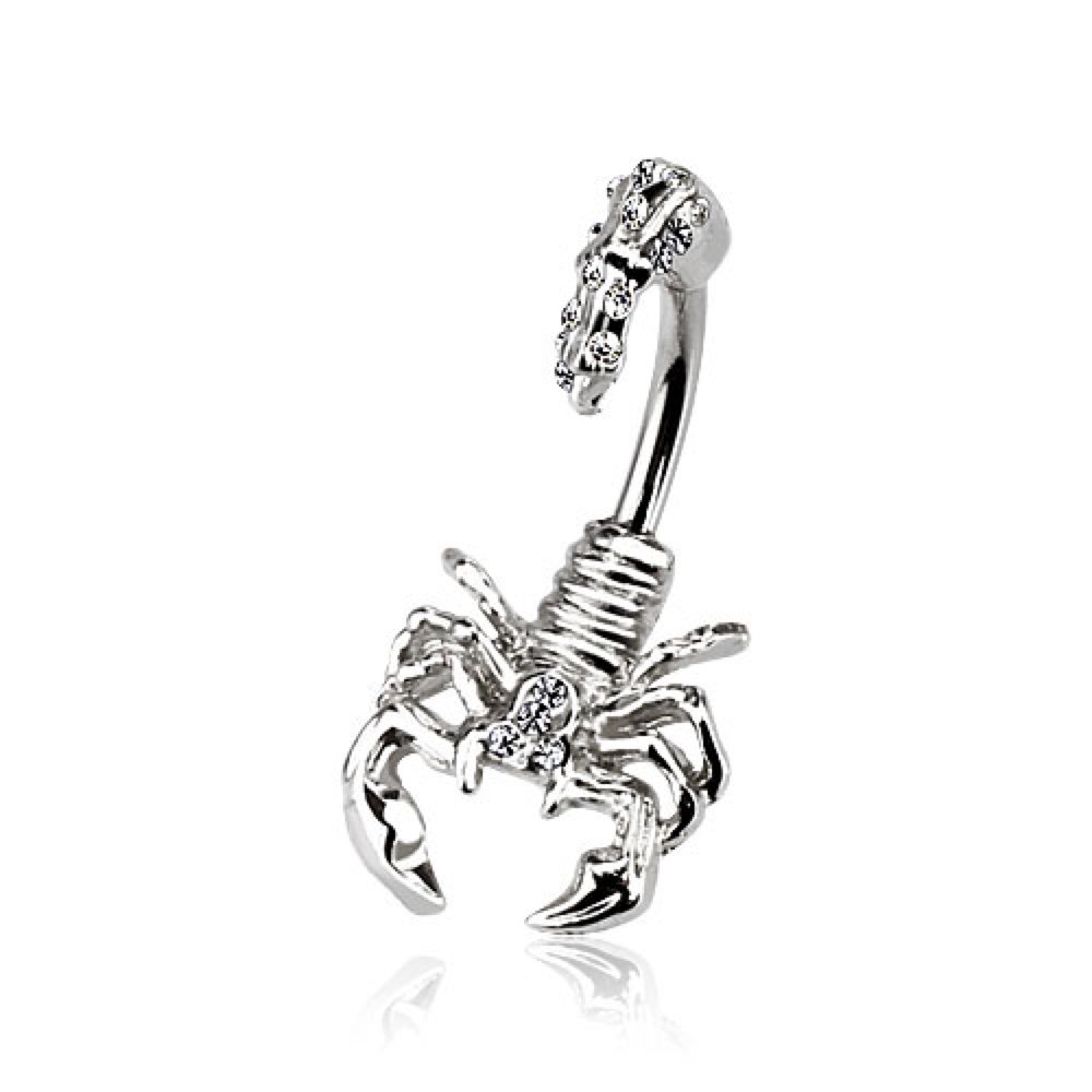 Dynamique Scorpion with Multi Gemmed Head And Tail 316L Stainless Steel Belly Button Ri...