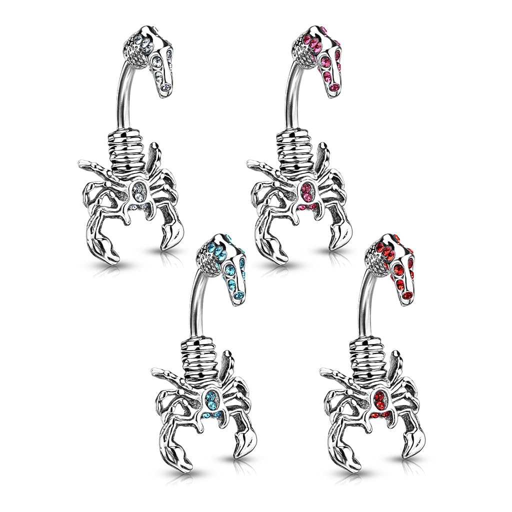 Dynamique Scorpion with Multi Gemmed Head And Tail 316L Stainless Steel Belly Button Ri...