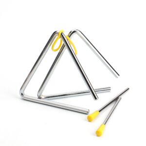 Foraineam 2 Pack 5 Inch Hand Percussion Instrument Triangles with Striker Musical Steel Triangle Music Percussion Triangle Instrument