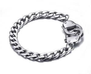 housweety 1pc stainless steel figaro chain handcuff bracelet