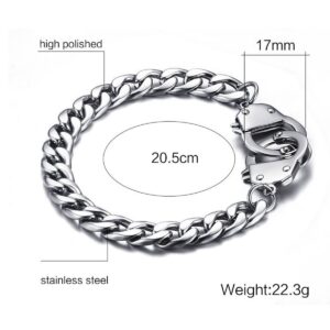 HOUSWEETY 1pc Stainless Steel Figaro Chain Handcuff Bracelet