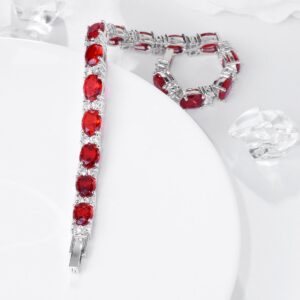 SELOVO Elegant Women Link Chain Tennis Bracelet Red Zircon CZ Silver Tone