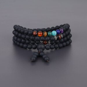 COAI 108 Japa Mala 7 Chakra Onyx Stone Wrap Bracelet Necklace