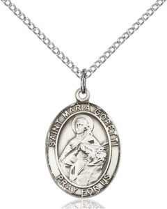 sterling silver saint maria goretti medal pendant, 3/4 inch