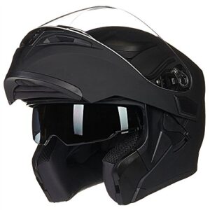 ilm motorcycle dual visor flip up modular full face helmet dot 6 colors model 902 (xl, matte black)