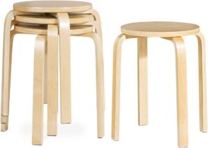 costway stackable bentwood stools set of 4, 18-inch height backless counter chairs with round top, anti-slip felt pad, portable school stool for dining room, kitchen, classroom, birch