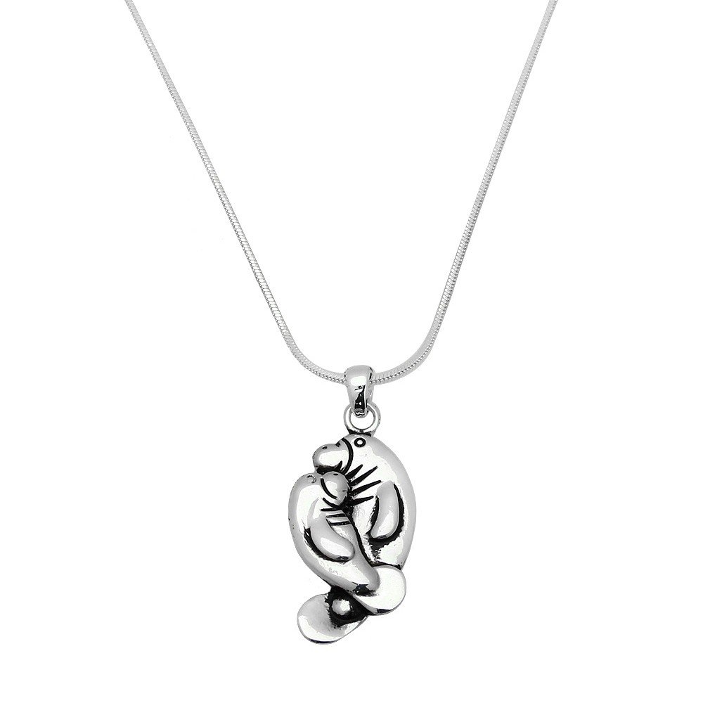 Liavy's Manatee Mother & Baby Charm Pendant Fashionable Necklace - 17" Snake Style Chain - Unique Gift and Souvenir