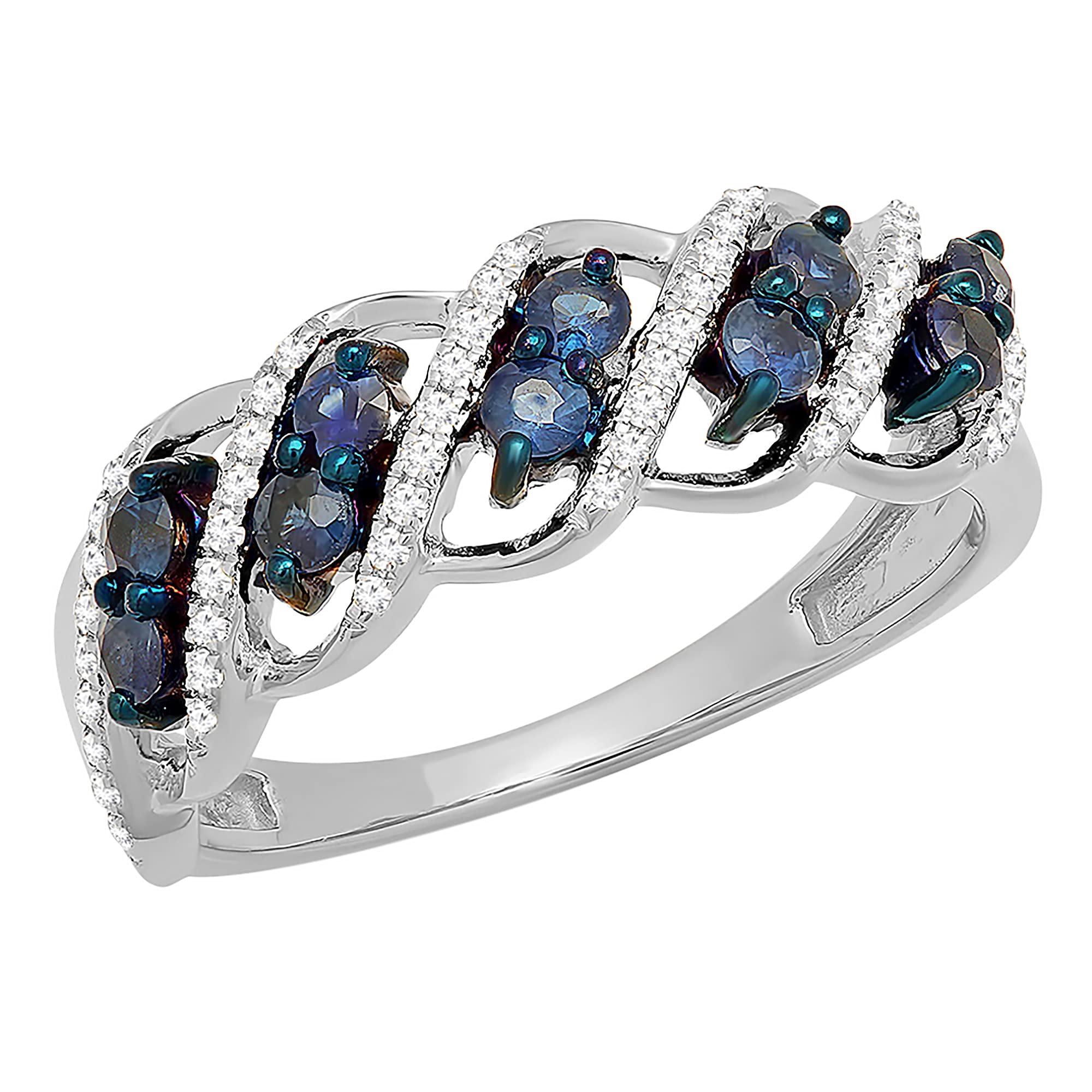 Dazzlingrock Collection Round Blue Sapphire & White Diamond Engagement Ring for Women (0.16 ctw, Color I-J, Clarity I2-I3) in 10K White Gold Size 10