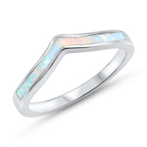 white simulated opal chevron thumb pointed ring .925 sterling silver band size 10