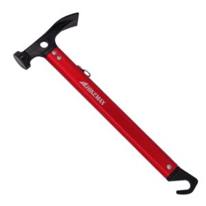 hikemax lightweight outdoor camping hammer aluminum tent hammer with tent stake remover, 13-ounce, red