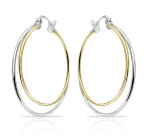 sterling silver two-tone double row large 48mm round hoop earrings