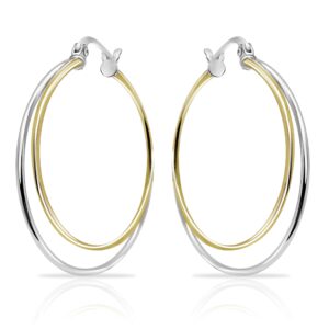 Sterling Silver Two-Tone Double Row Large 48mm Round Hoop Earrings