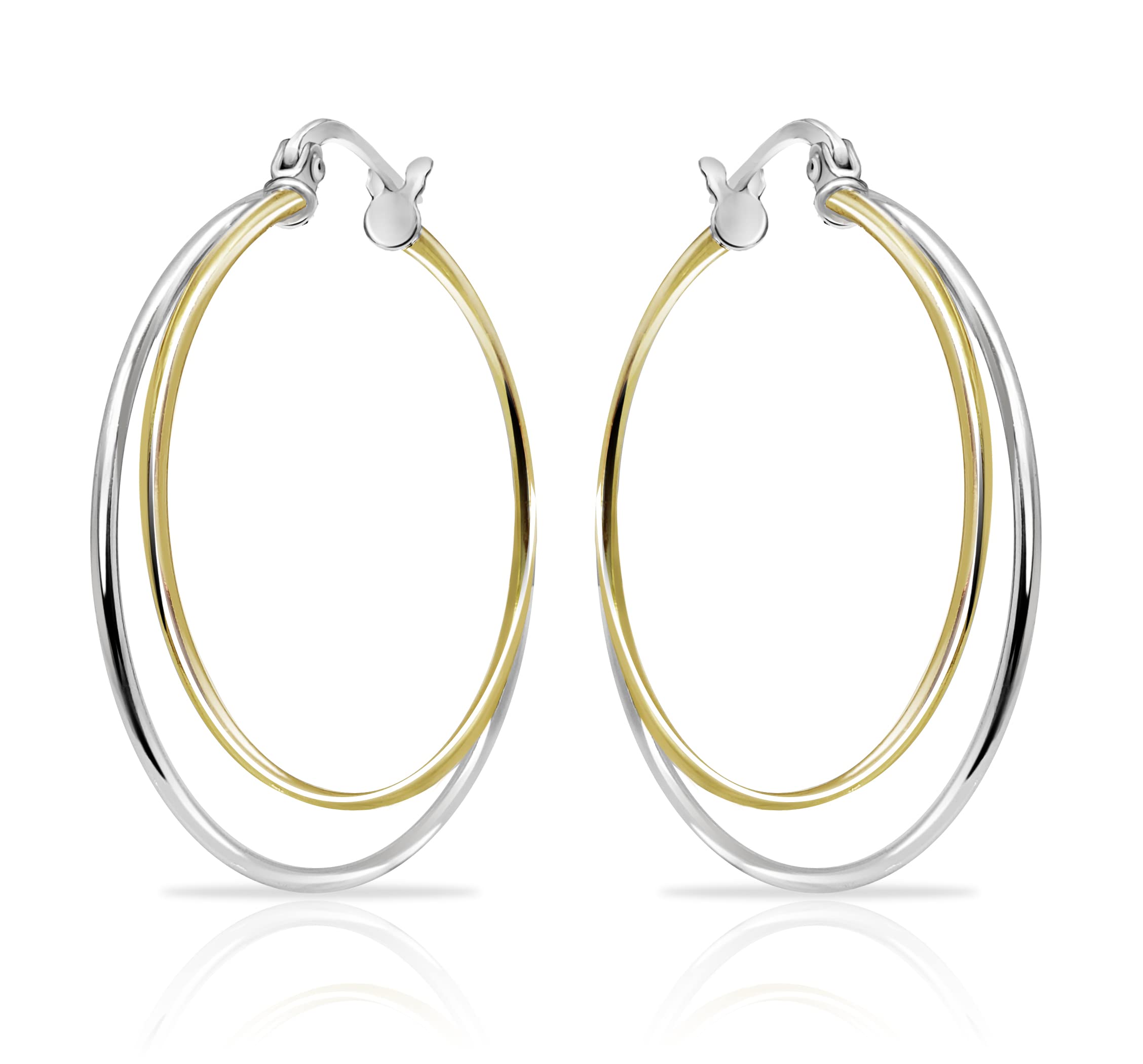 Sterling Silver Two-Tone Double Row Large 48mm Round Hoop Earrings