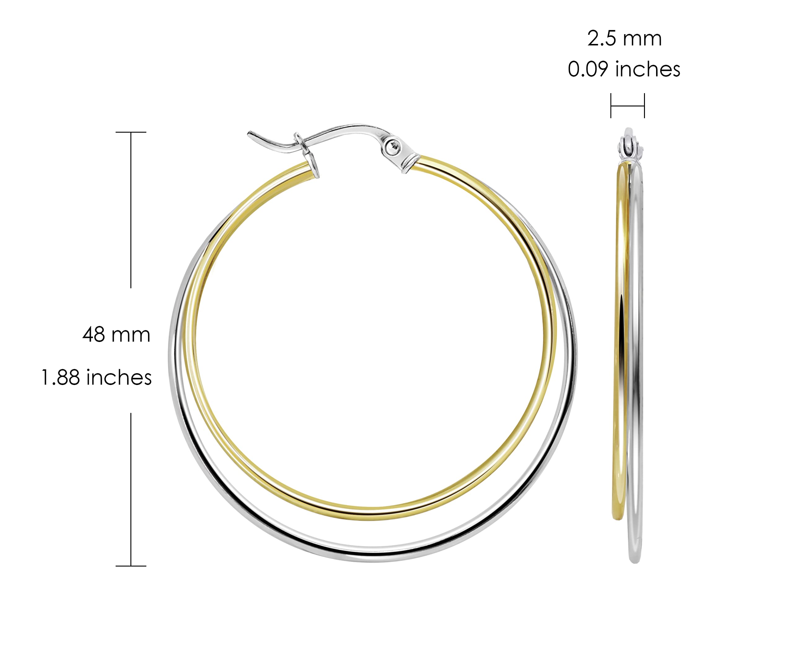 Sterling Silver Two-Tone Double Row Large 48mm Round Hoop Earrings