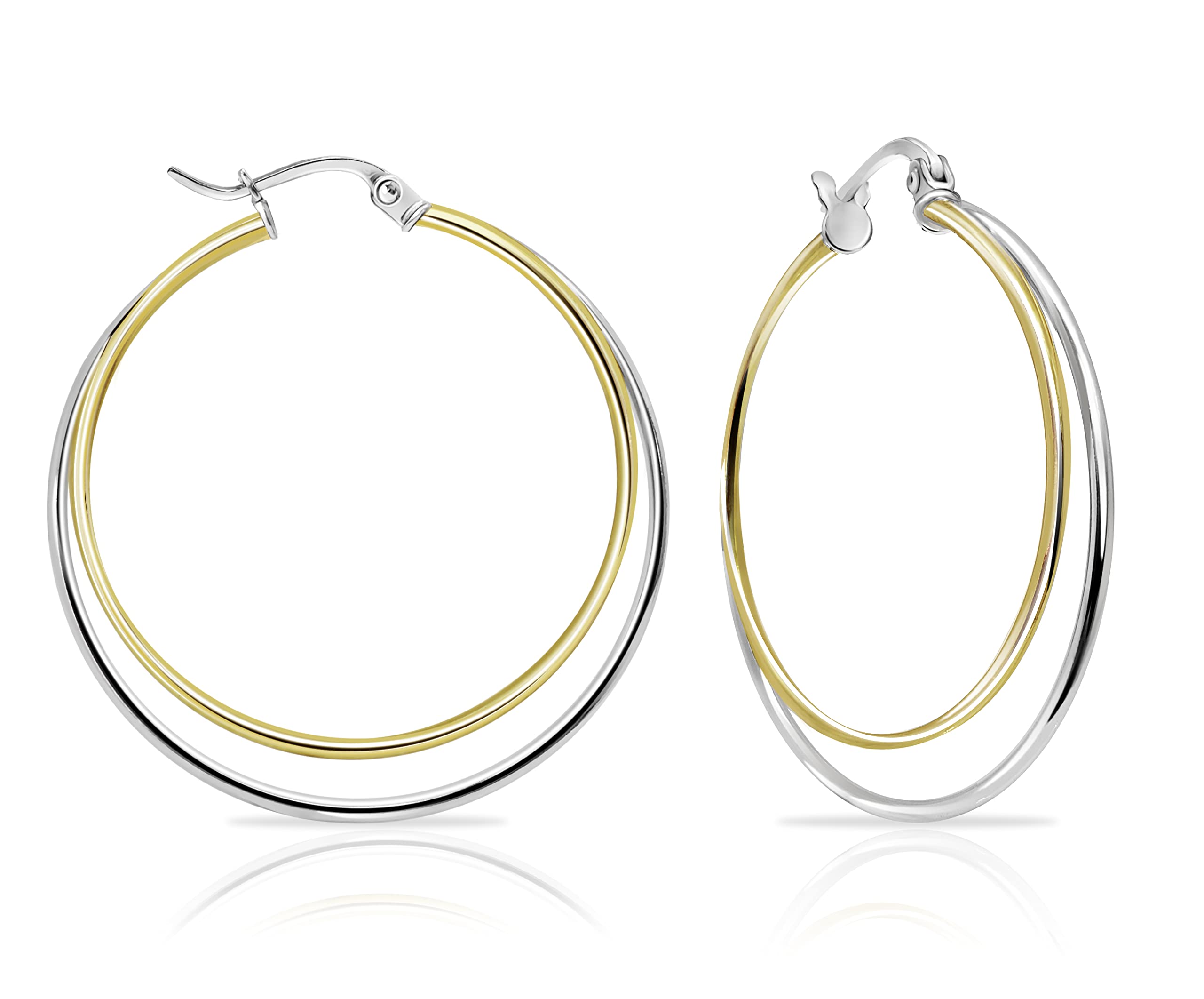 Sterling Silver Two-Tone Double Row Large 48mm Round Hoop Earrings