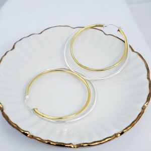 Sterling Silver Two-Tone Double Row Large 48mm Round Hoop Earrings