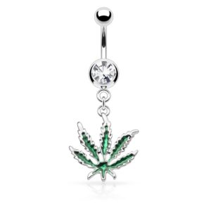 dynamique pot leaf dangle 316l surgical steel belly button ring