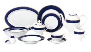 lorren home trends midnight-57 57 piece dinnerware set-bone china service for 8 people-midnight, blue