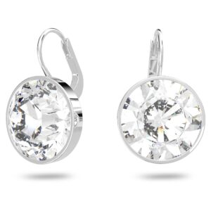 swarovski mini pierced earrings, circular clear crystals on a rhodium finish setting, part of the bella collection