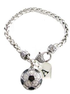 custom crystal soccer ball silver bracelet jewelry choose your initial all 26