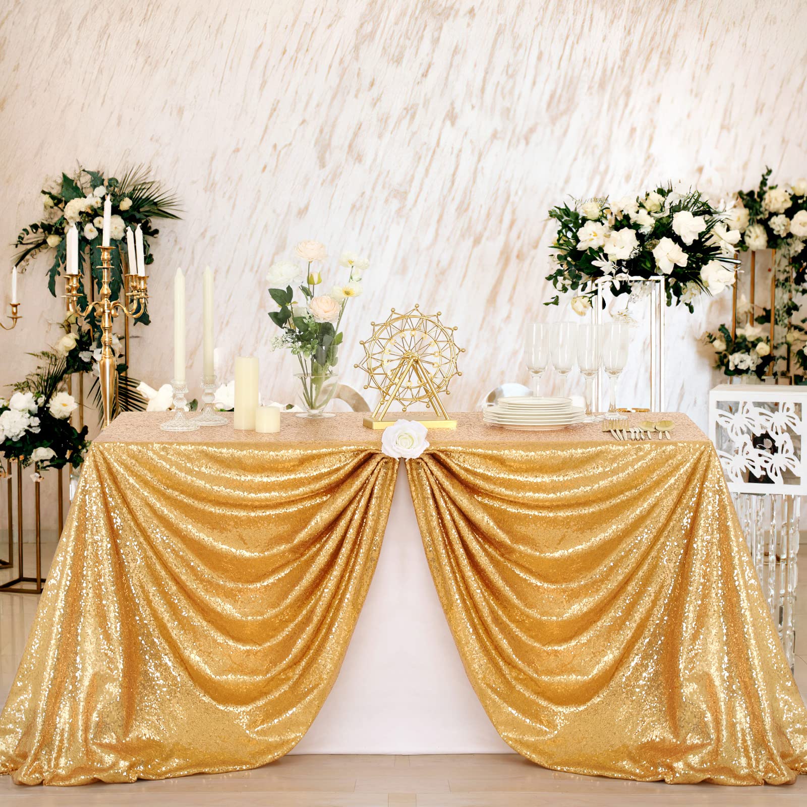 B-COOL Gold Sequin Tablecloth 60x102 Inches Rectangle Shimmer Sequin Table Cloth for Parties Wedding Banquet Birthday Party Glittering Decor