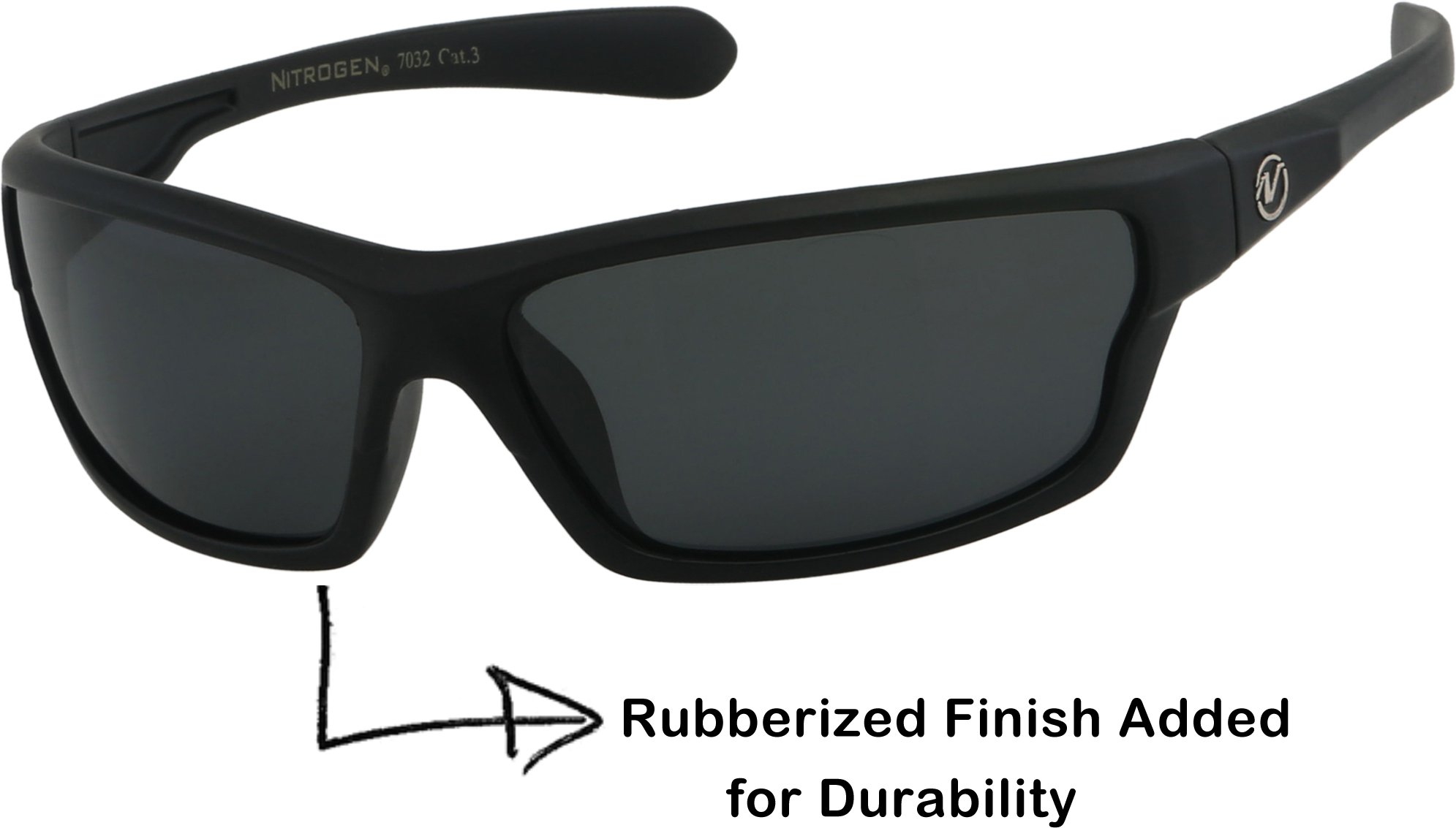 Nitrogen Men's Rectangular Sports Wrap 65mm Polarized Sunglasses (Black Matte Rubberized, Black), 5.5w x 1.625h