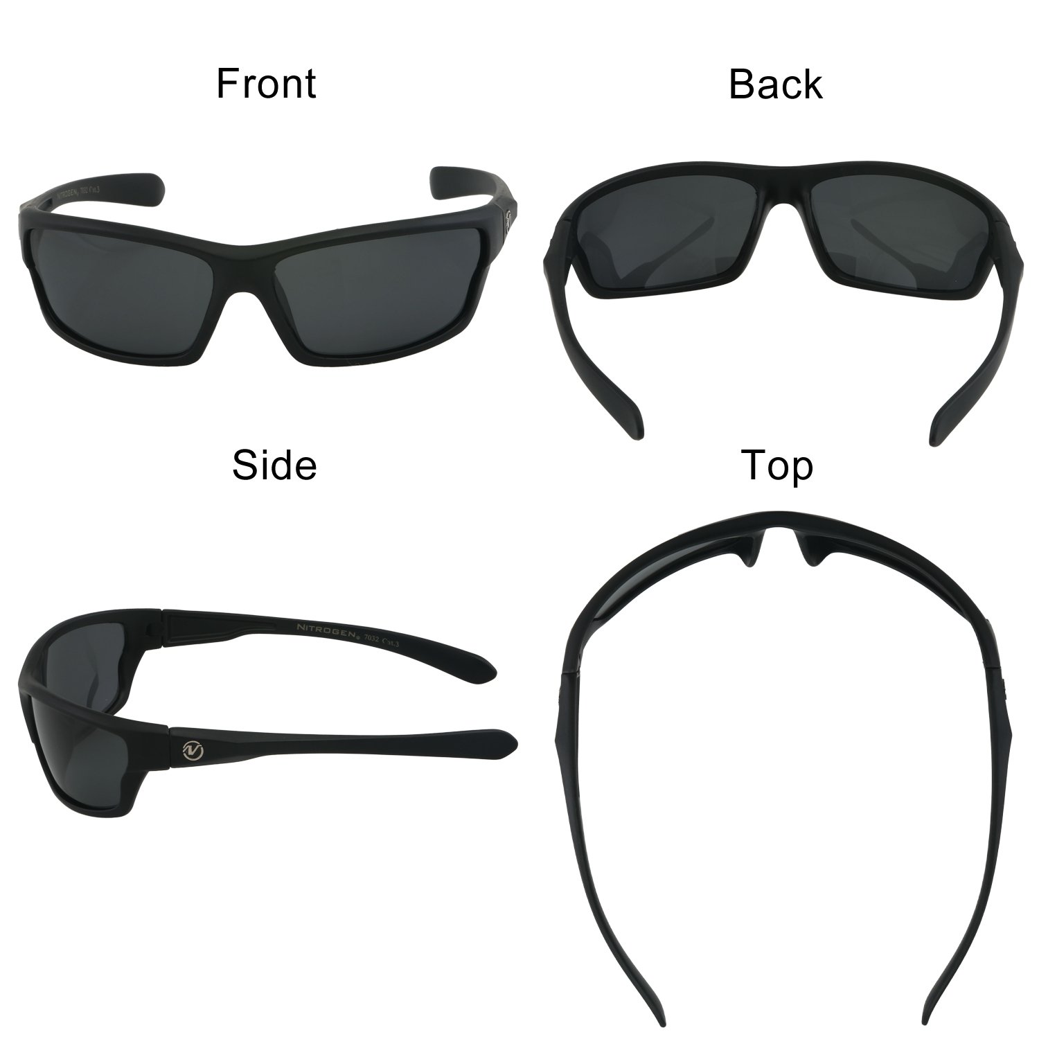 Nitrogen Men's Rectangular Sports Wrap 65mm Polarized Sunglasses (Black Matte Rubberized, Black), 5.5w x 1.625h