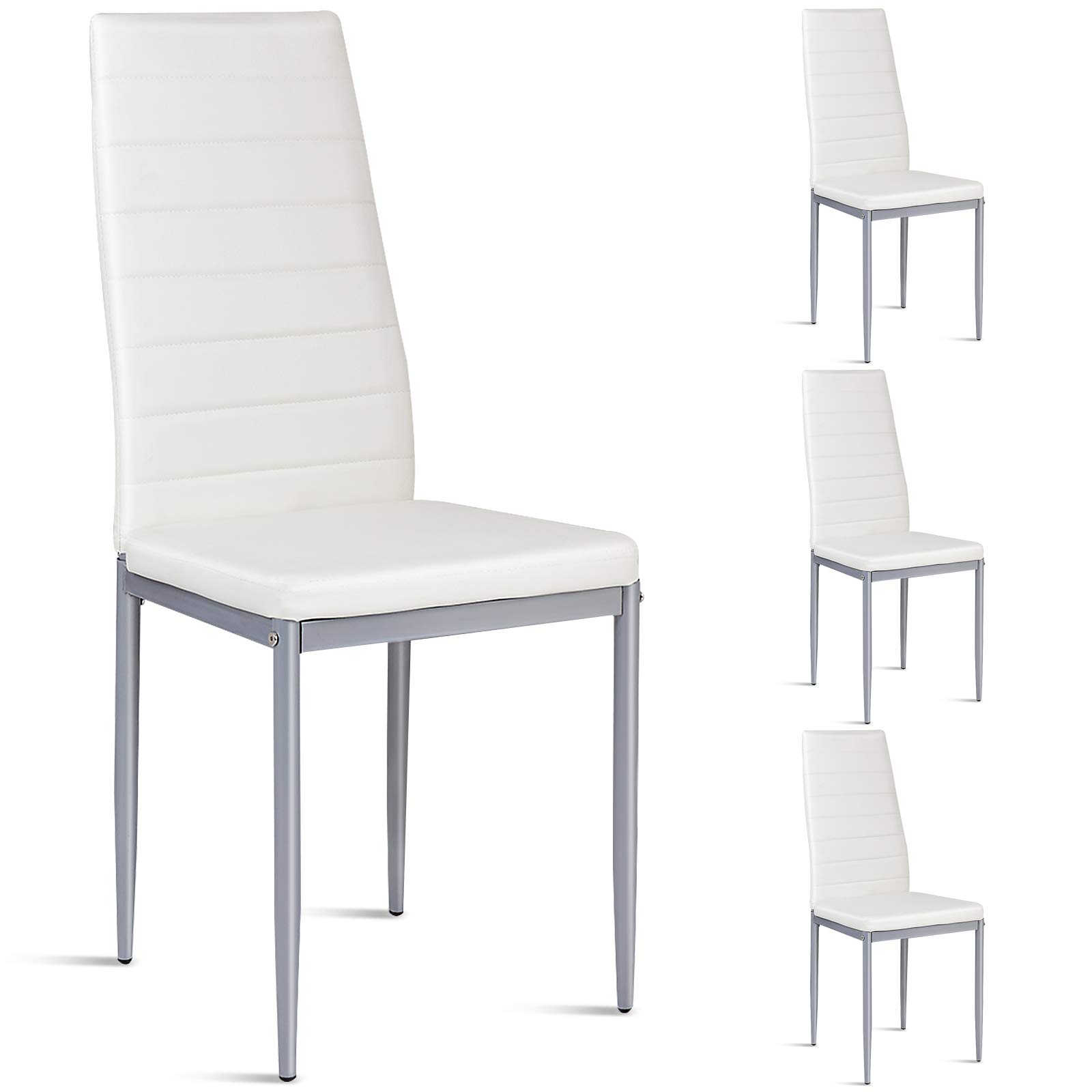 COSTWAY PU Leather Dining Side Chairs, White