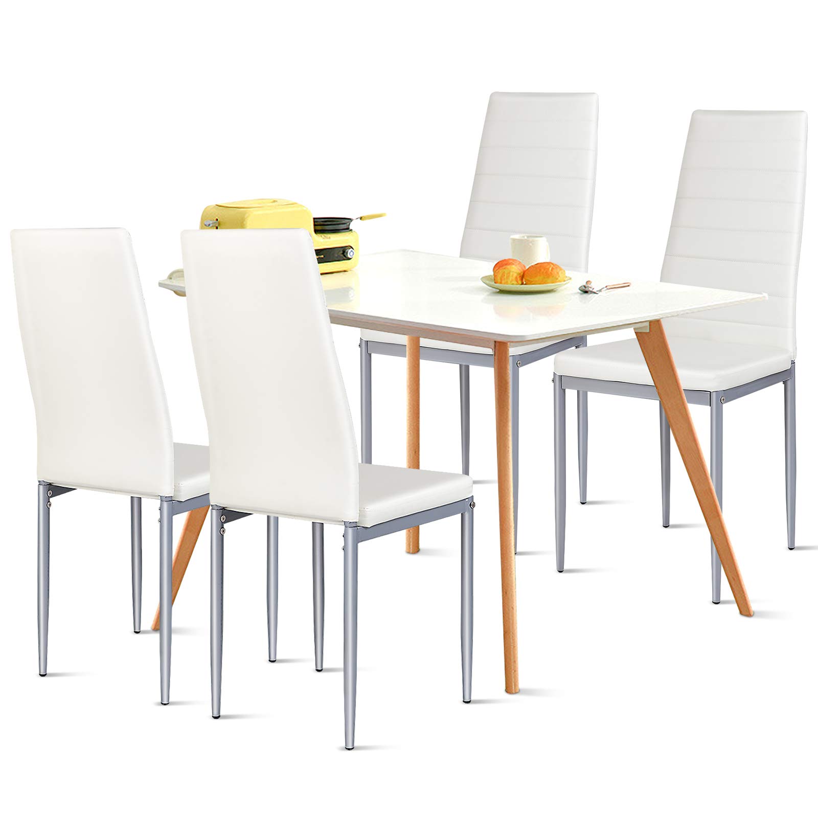 COSTWAY PU Leather Dining Side Chairs, White