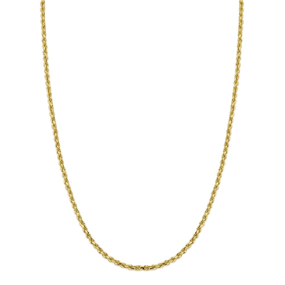 14K Yellow Gold 3mm 26" Solid Diamond Cut Rope Chain Necklace with Lobster Lock