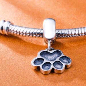 LAMOONY Puppy Dog Paw Dangle Charms 925 Sterling Silver Dog Charm Pet Charm Animal Footprint Charm for Diy Charms Bracelets