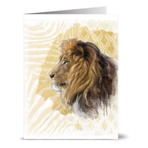 note card cafe all occasion greeting card set with gray envelopes | 24 pack | blank inside, glossy finish | unique lion on gold print design | bulk set for greeting cards, occasions, birthdays