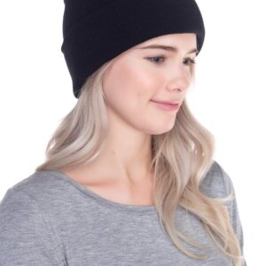 CUFFED PLAIN SKULL BEANIE HAT / CAP | Winter Unisex Knit Hat Toboggan For Men & Women | Unique & Timeless Clothing Accessories By Top Leve, Black