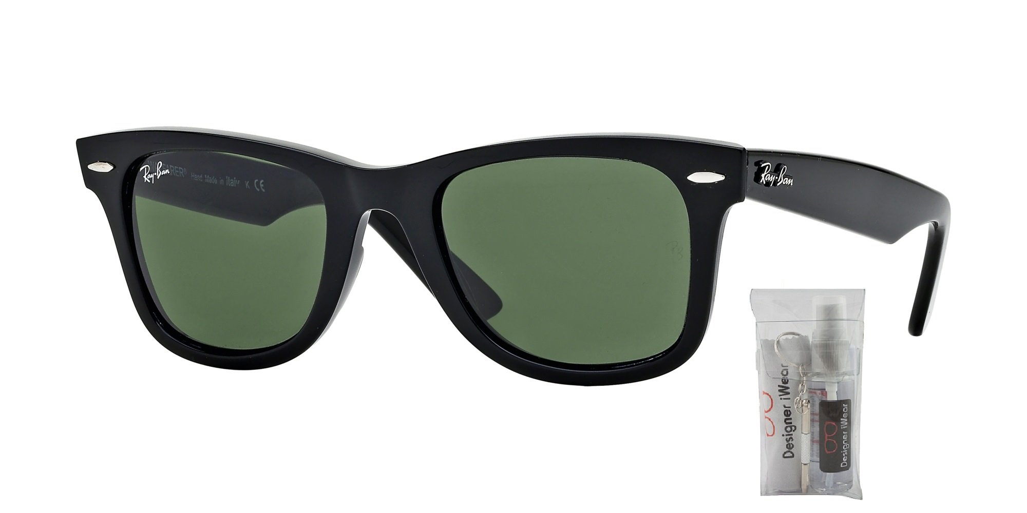 Ray-Ban RB2140 WAYFARER 901 54M Black/Crystal Green Square Sunglasses For Men For Women + BUNDLE with Designer iWear Eyewear Kit