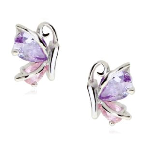 crystalline azuria butterflies stud earrings with pink purple violet zirconia crystals 18k white gold plated for women