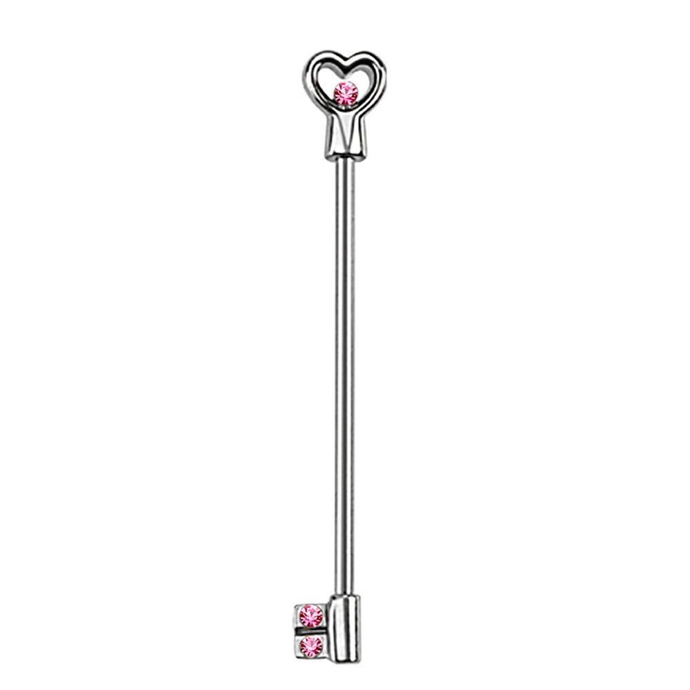 Dynamique 14GA Heart Key with CZs 316L Surgical Steel Industrial Barbell (Clear)