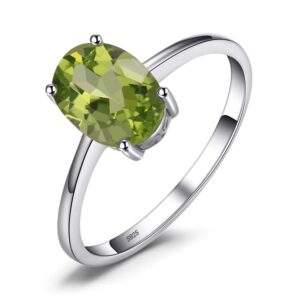 jewelrypalace class natural gemstone green peridot birthstone solitaire engagement rings for women, anniversary 14k gold plated 925 sterling silver promise rings for her size 8