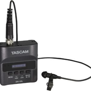 TASCAM Micro Portable Digital Audio Recorder with Lavalier Microphone, AV recording, interview recording 24-Bit/48 kHz BWAV File Format, Black (DR-10L)