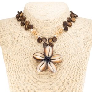 BlueRica Kaput Shells Flower on Brown Coconut Shell Disc Beads Necklace